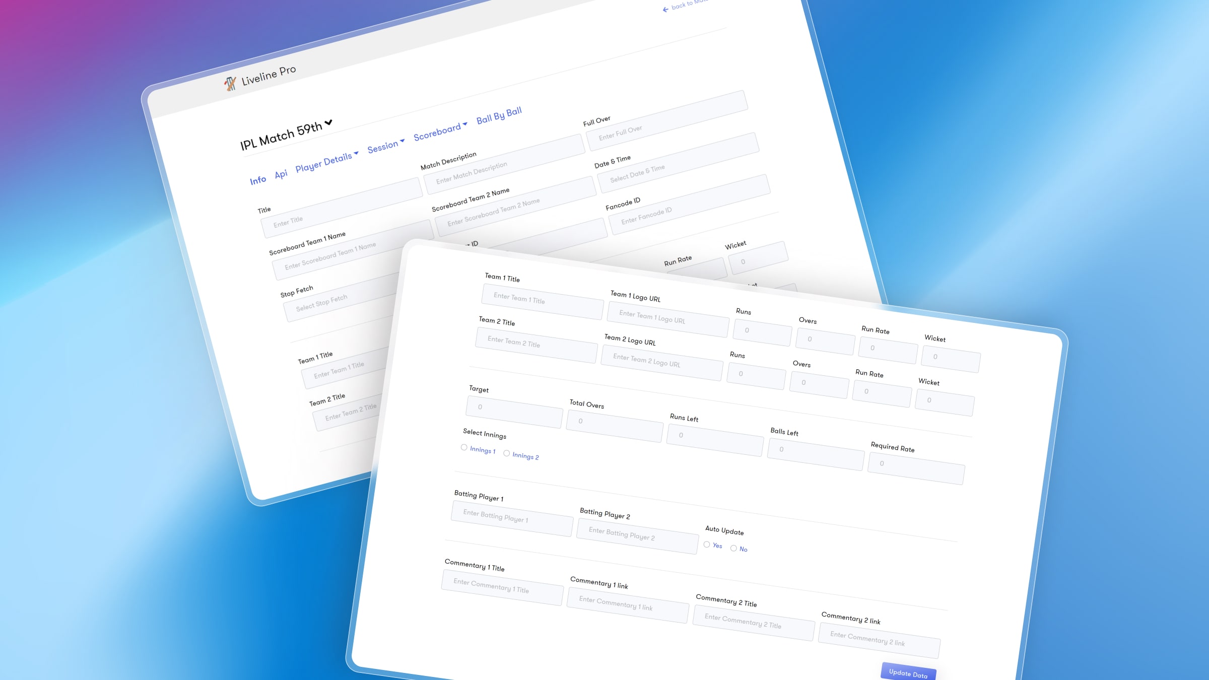 Live Line Dashboard – Cricket Admin Panel for Real-Time Score ...